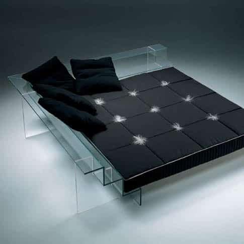 Modern Bed with Glass Frame by Santambrogio Milano